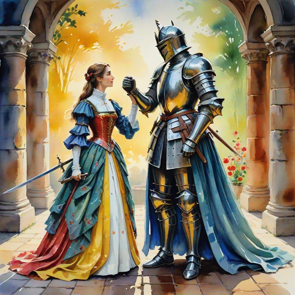 The Lady gives her knight a boon - Epic Impressionist Master...