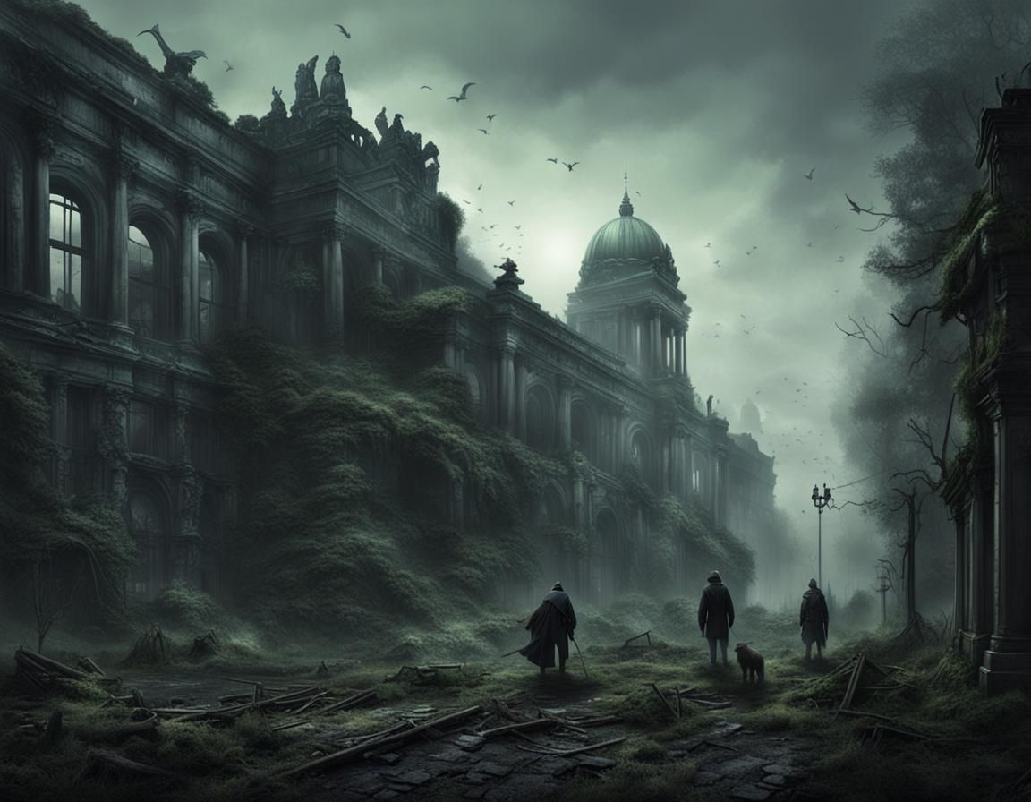 Berlin, City, dystopian, overgrown, ruins, creepy, stray monsters, fog ...
