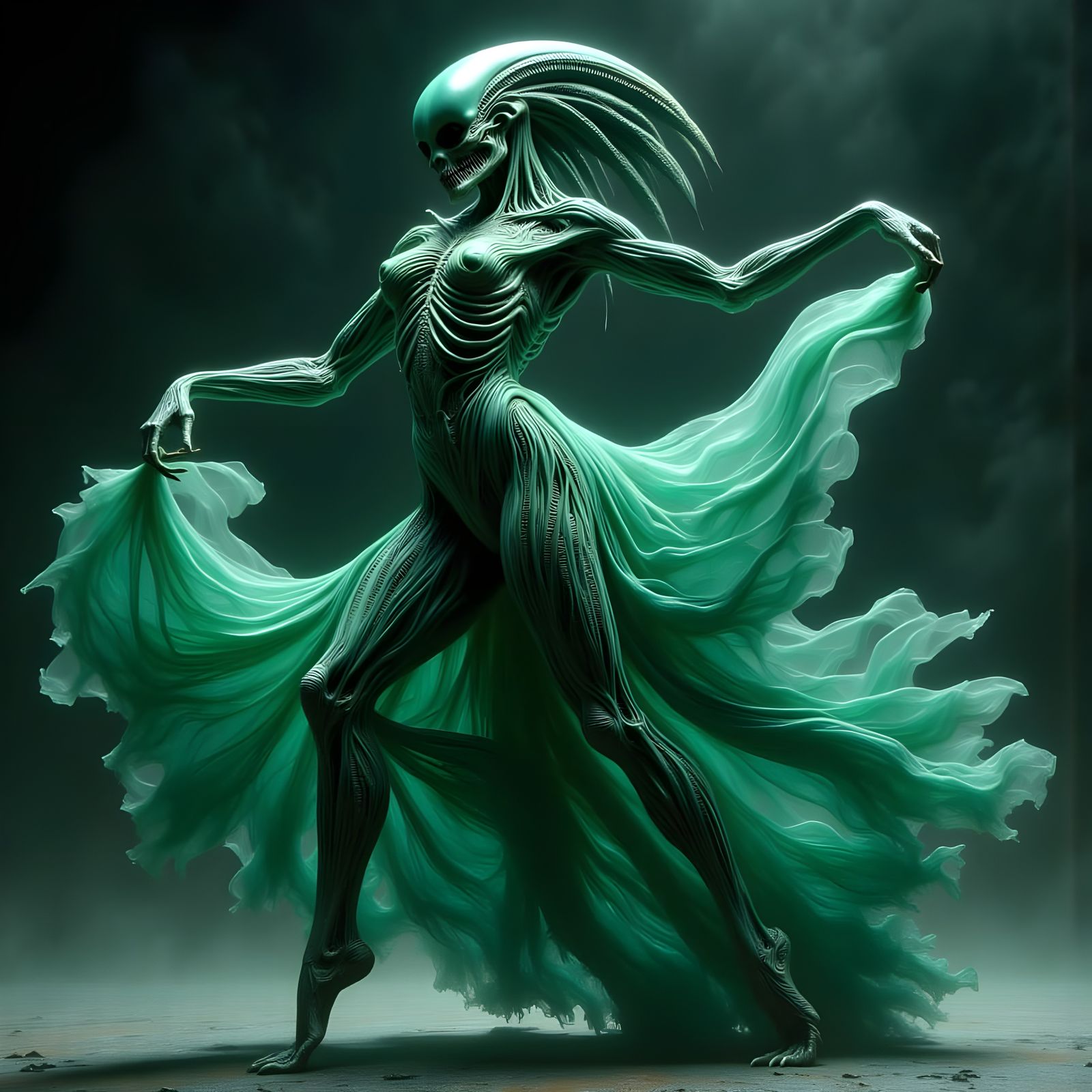 Xenomorph Ballerina - Xenomorph Ballerina in Emerald Gown