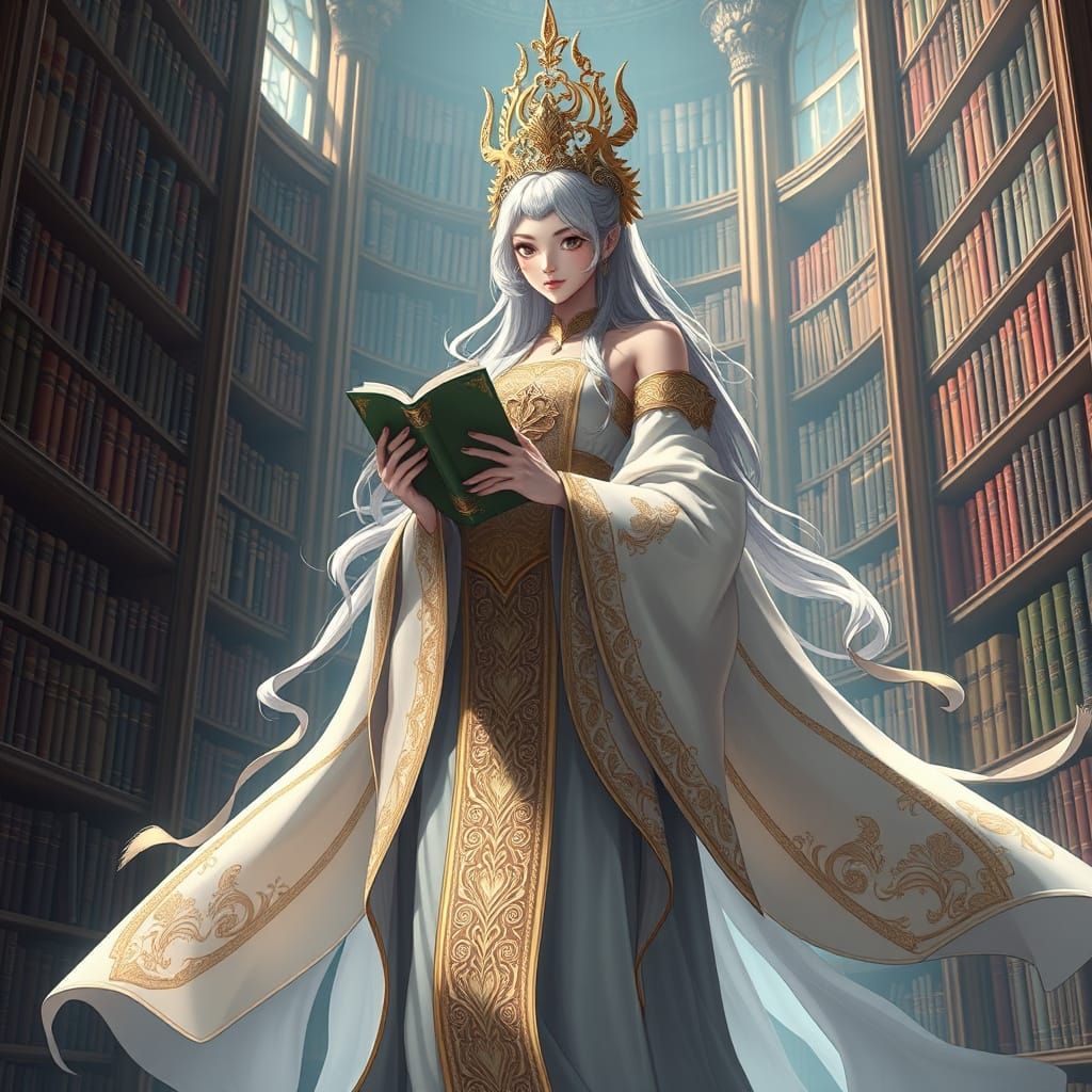 A goddess of books - Elegant Goddess of Ancient Tomes in Ani...