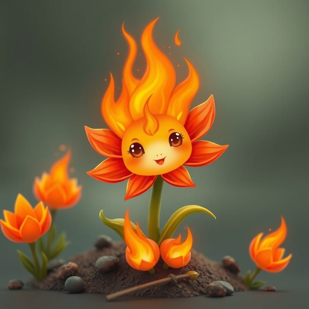Mystical Ember Blossom: A Fiery Floral Sprite - AI Art