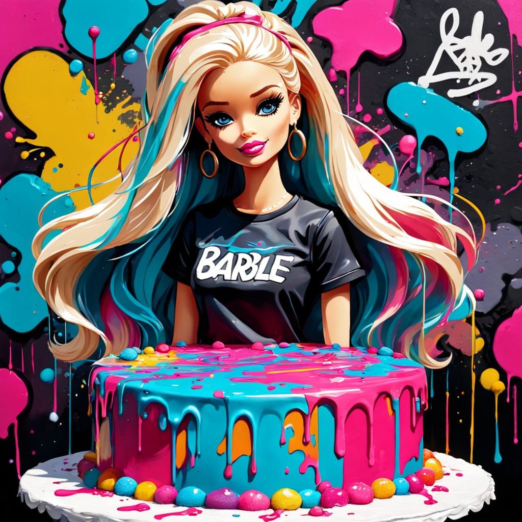 Barbie cake - Vibrant Street Art Masterpiece of Melting Barb...