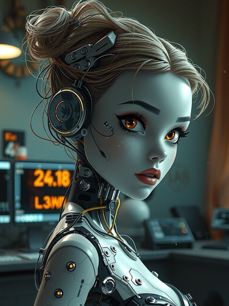 side view from top to bottom, full body, slightly turned head, neon ...