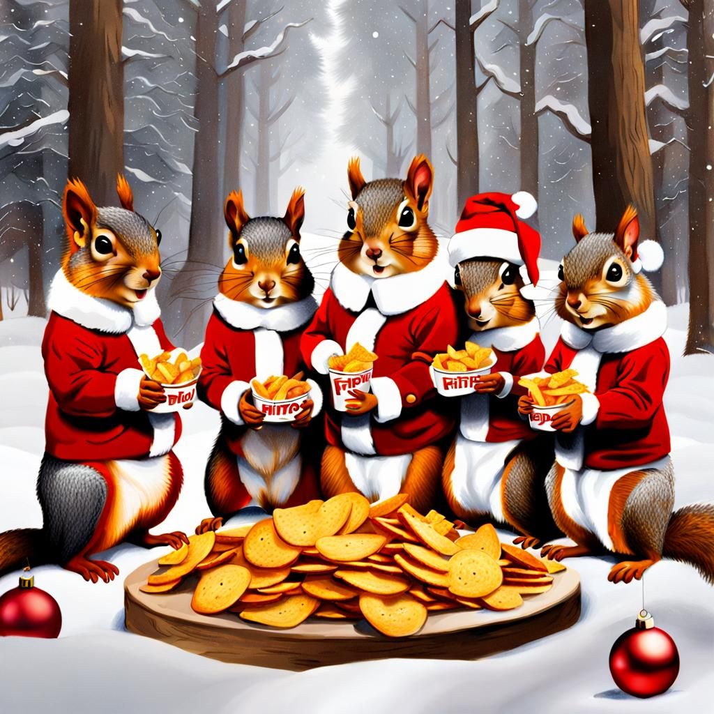 squirrels having a Frito Lay themed Christmas party, : r/nightcafe