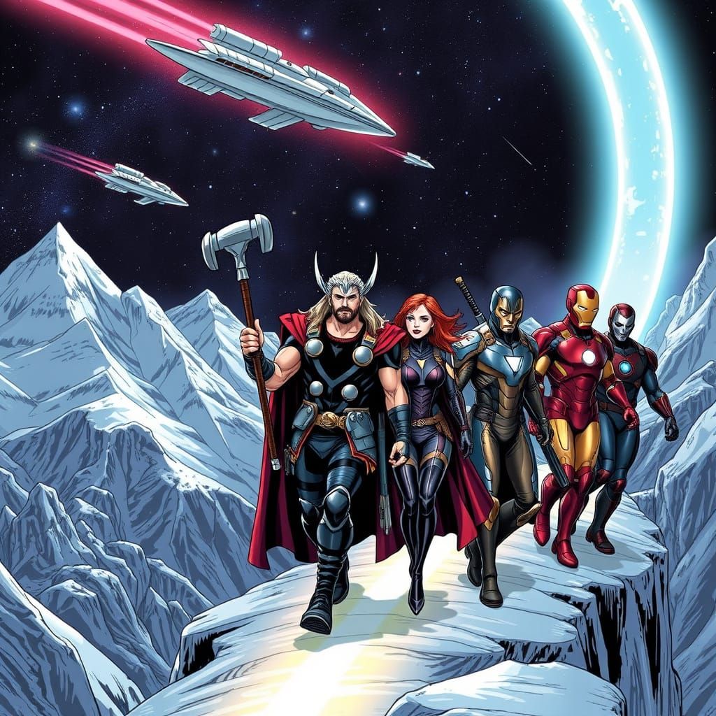 Thor and Marvel Heroes Walk the Bifrost Bridge in ... - AI Art