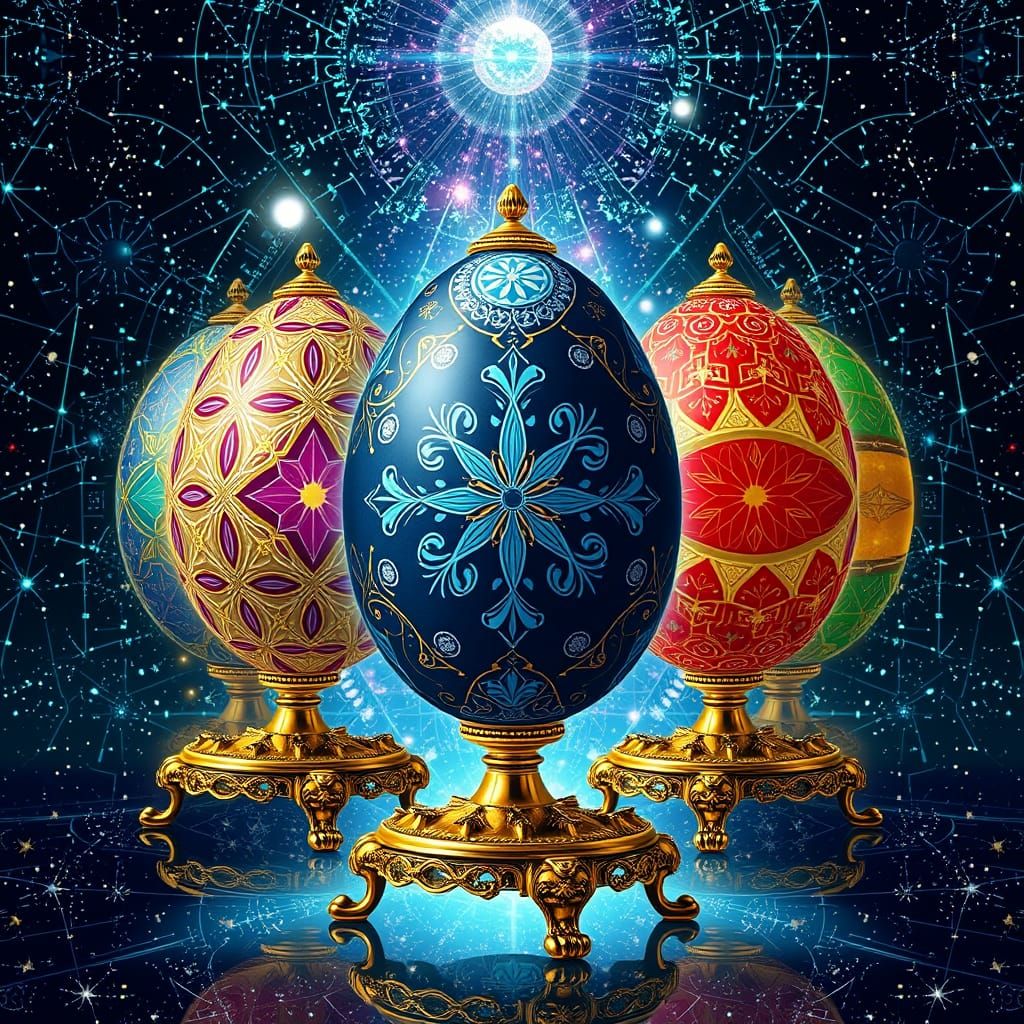 Faberge Easter Eggs in Victorian Geometric Pattern... - AI Art