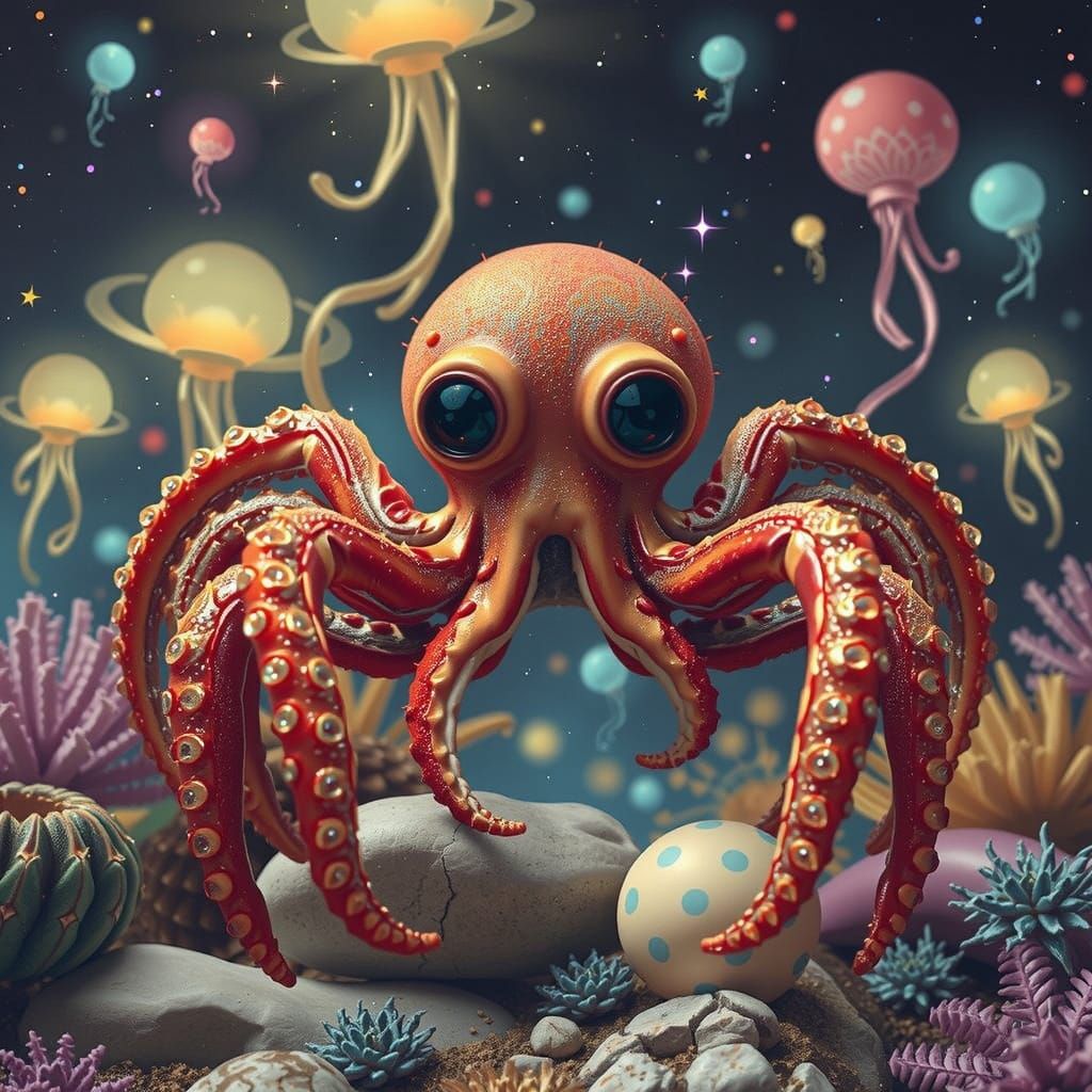 Whimsical Octo-Spider in Dreamlike Galaxy - AI Art