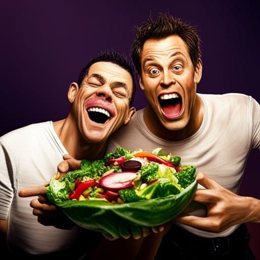 Johnny Knoxville and Steve-o laughing eating salad - AI Generated ...