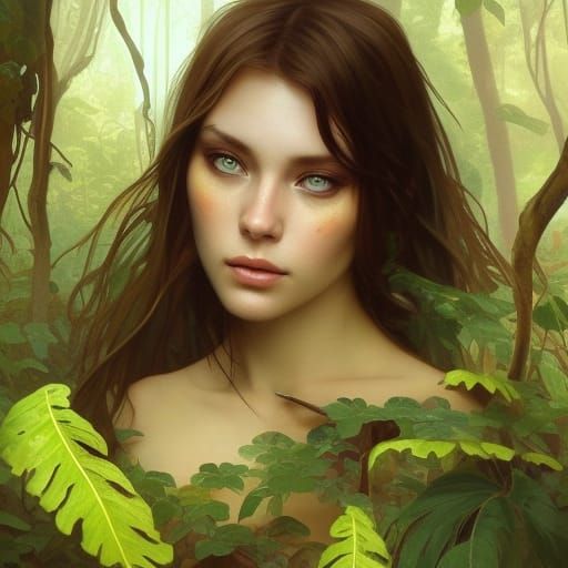 Beautiful Brunette Woman in a Jungle - AI Generated Artwork - NightCafe ...
