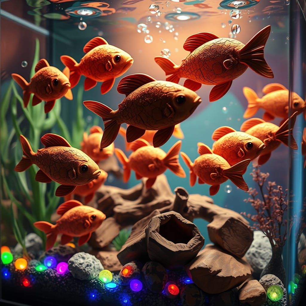 clay in Aquarium - Vibrant Clay Fish Swim in Art Deco Aquari...