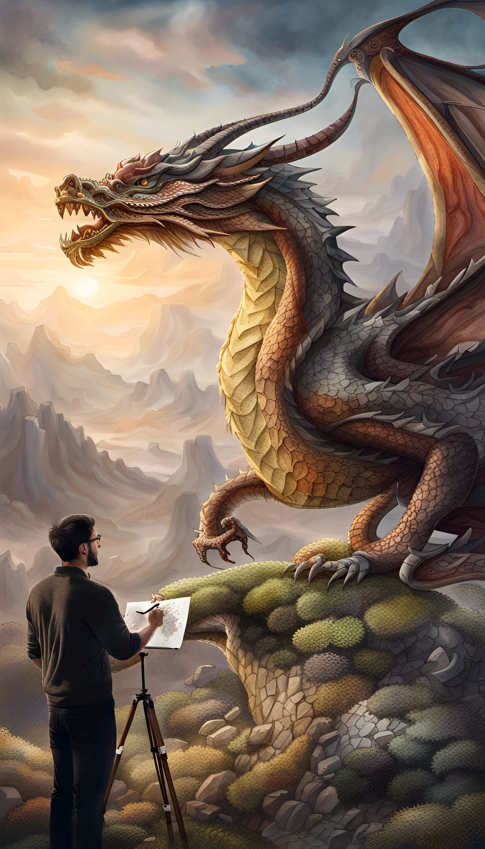 Guy Painting a Dragon - AI Generated Artwork - NightCafe Creator