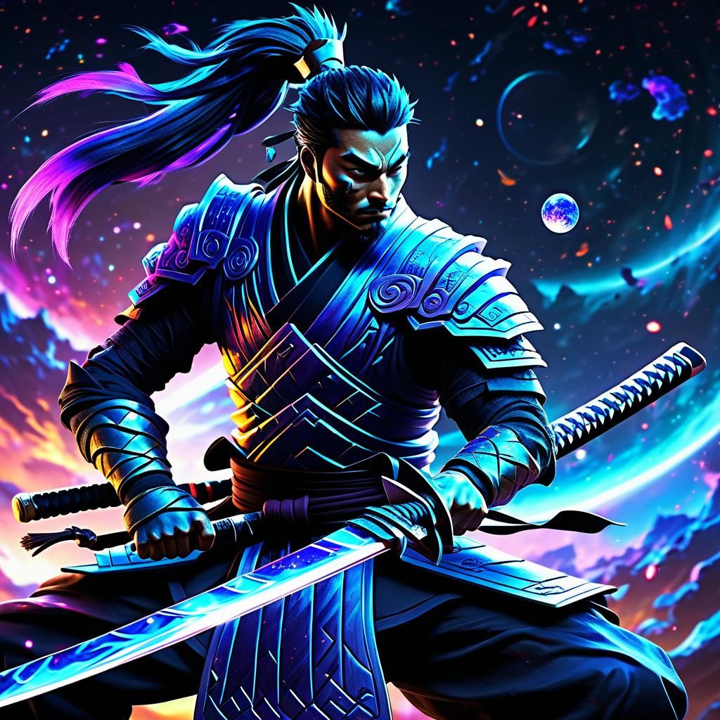 League of Legends Cosmic Yasuo holding a cosmic katana inside a cosmic ...