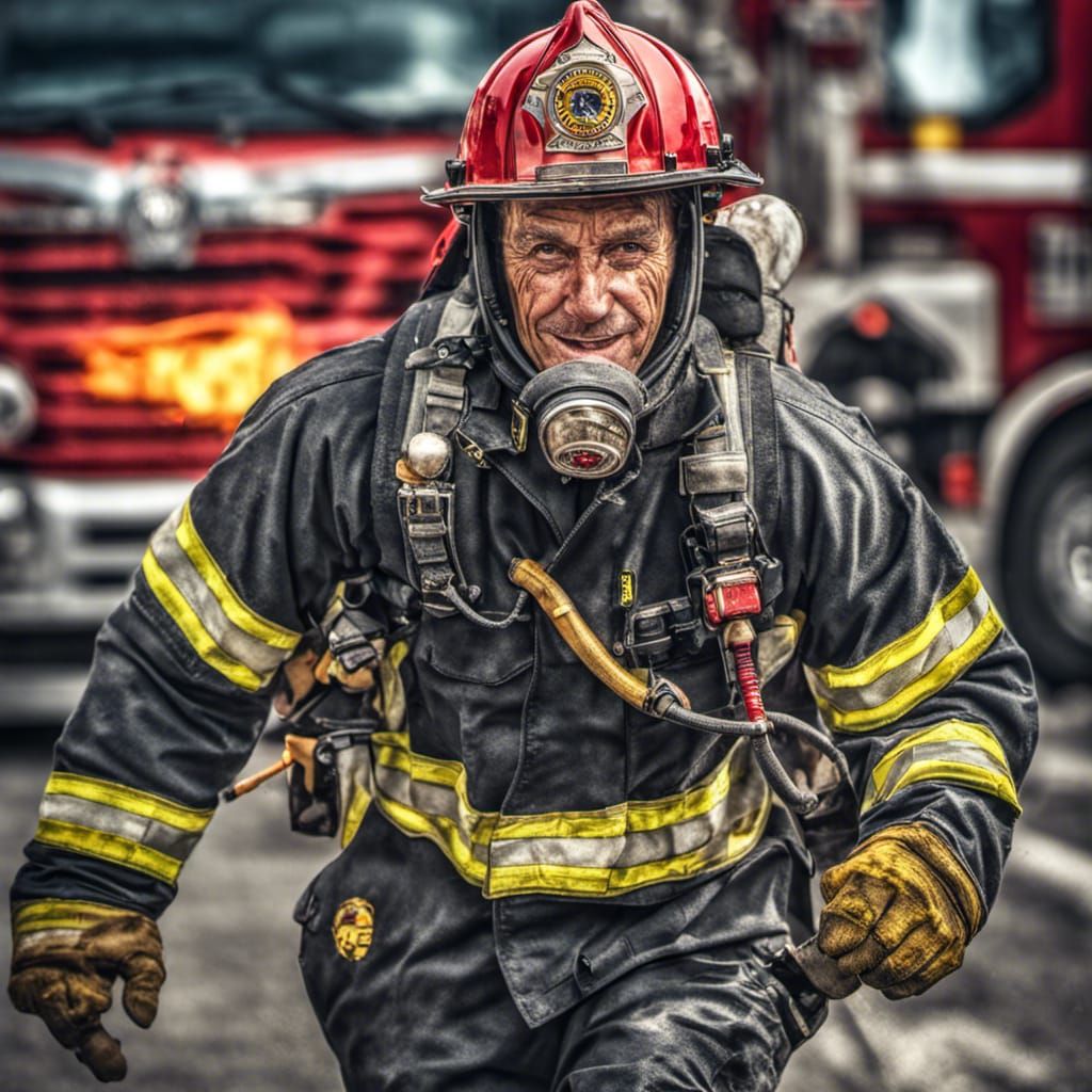 firefighter runing - AI Generated Artwork - NightCafe Creator
