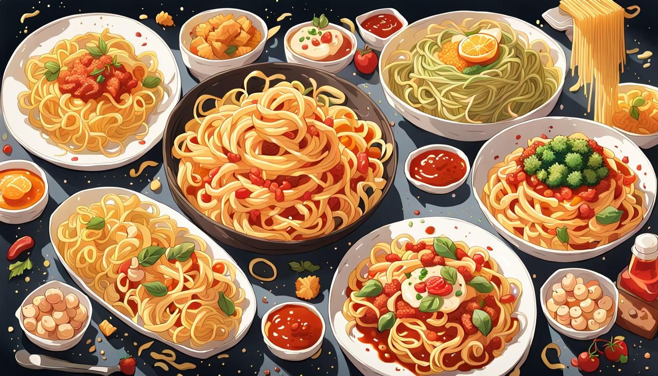 Appetizing illustrations showcasing various pasta shapes and types ...