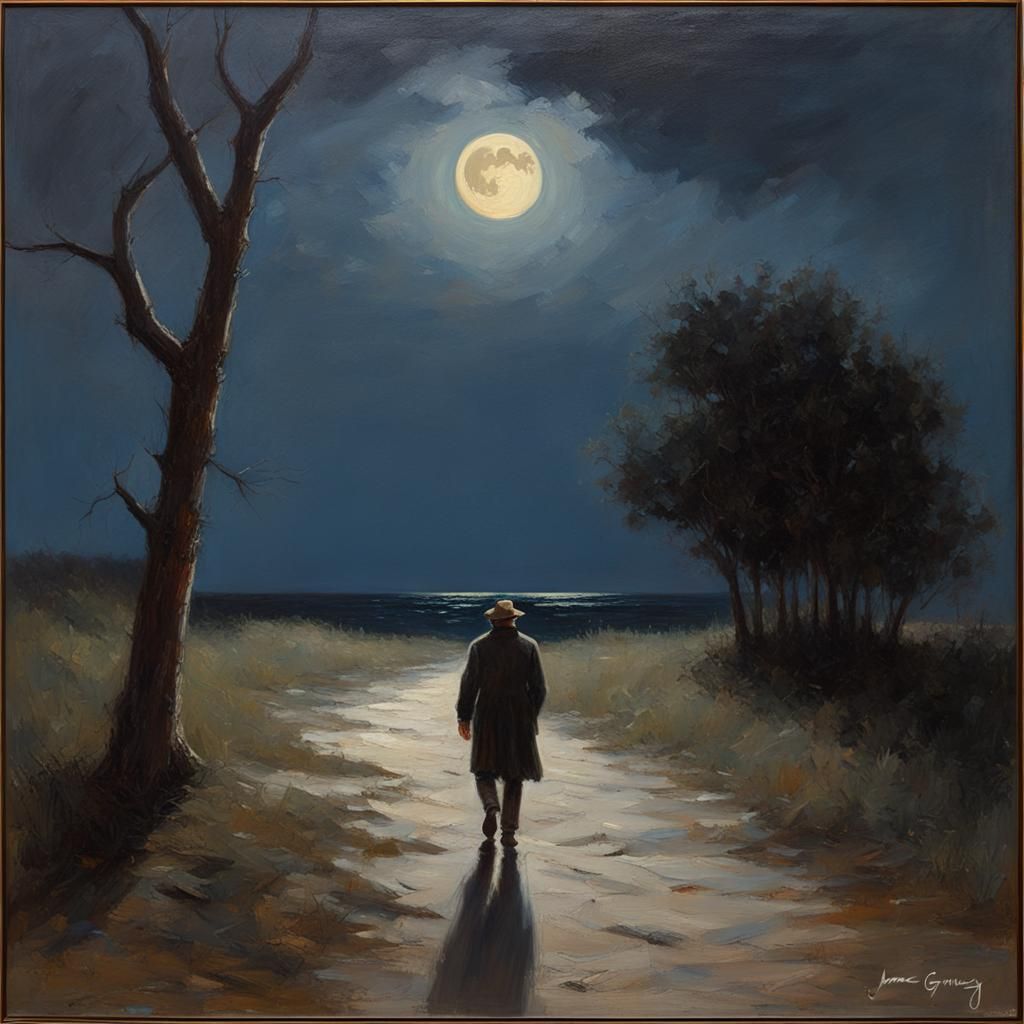 A man walking lonely in a moonlit night - AI Generated Artwork ...