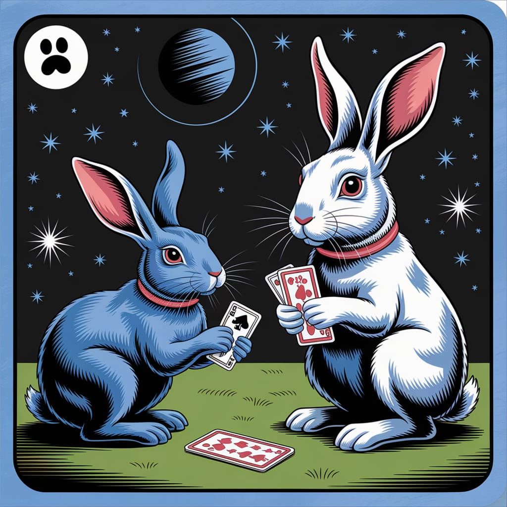 Rabbit Plays Sirius Cards in Celestial Art - AI Art