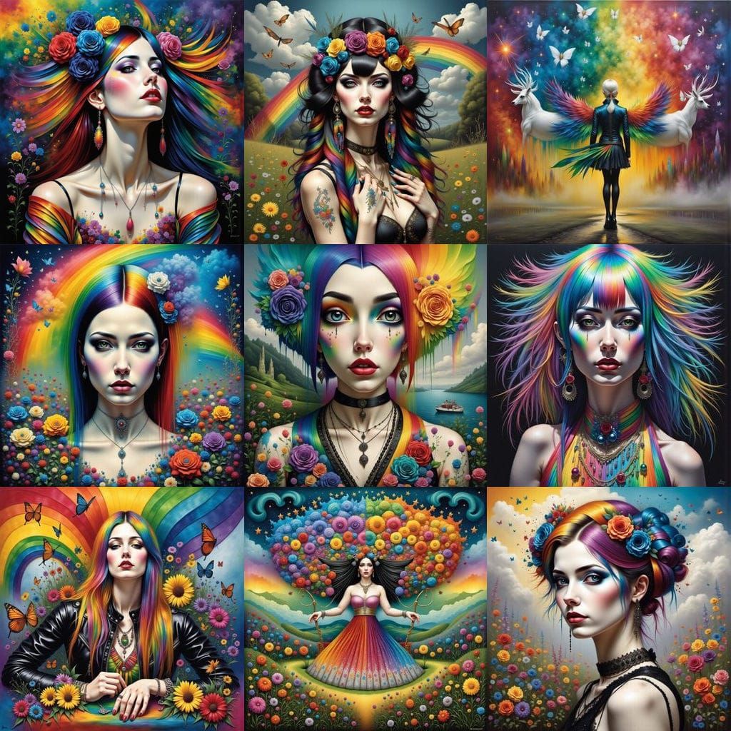 Rainbow punk - Goth Punk Woman Embracing Vibrant Rainbows