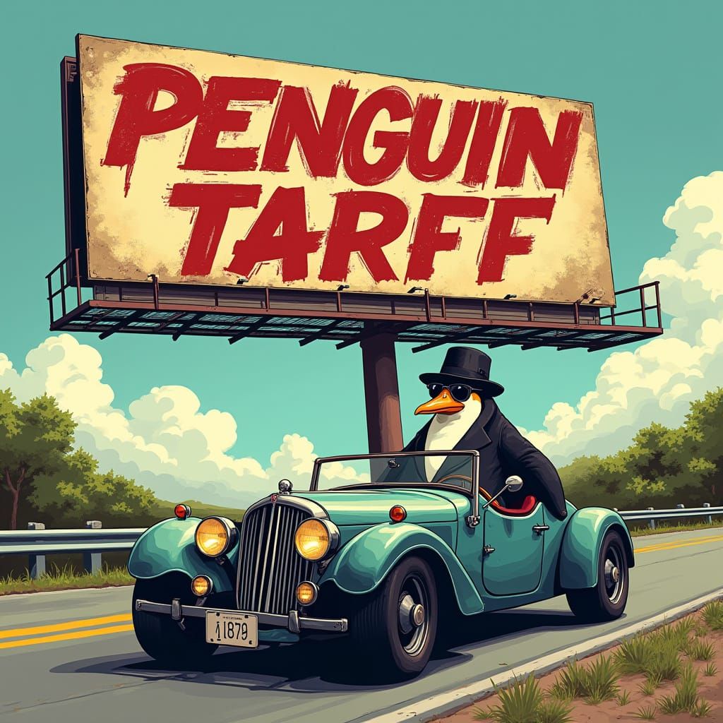 Sleek Penguin in Distressed Graffiti Style Billboa... - AI Art