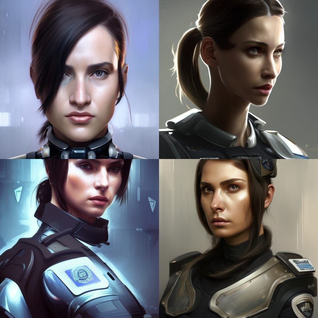 cyberpunk Caucasian female police officer, cop, in futuristic black ...
