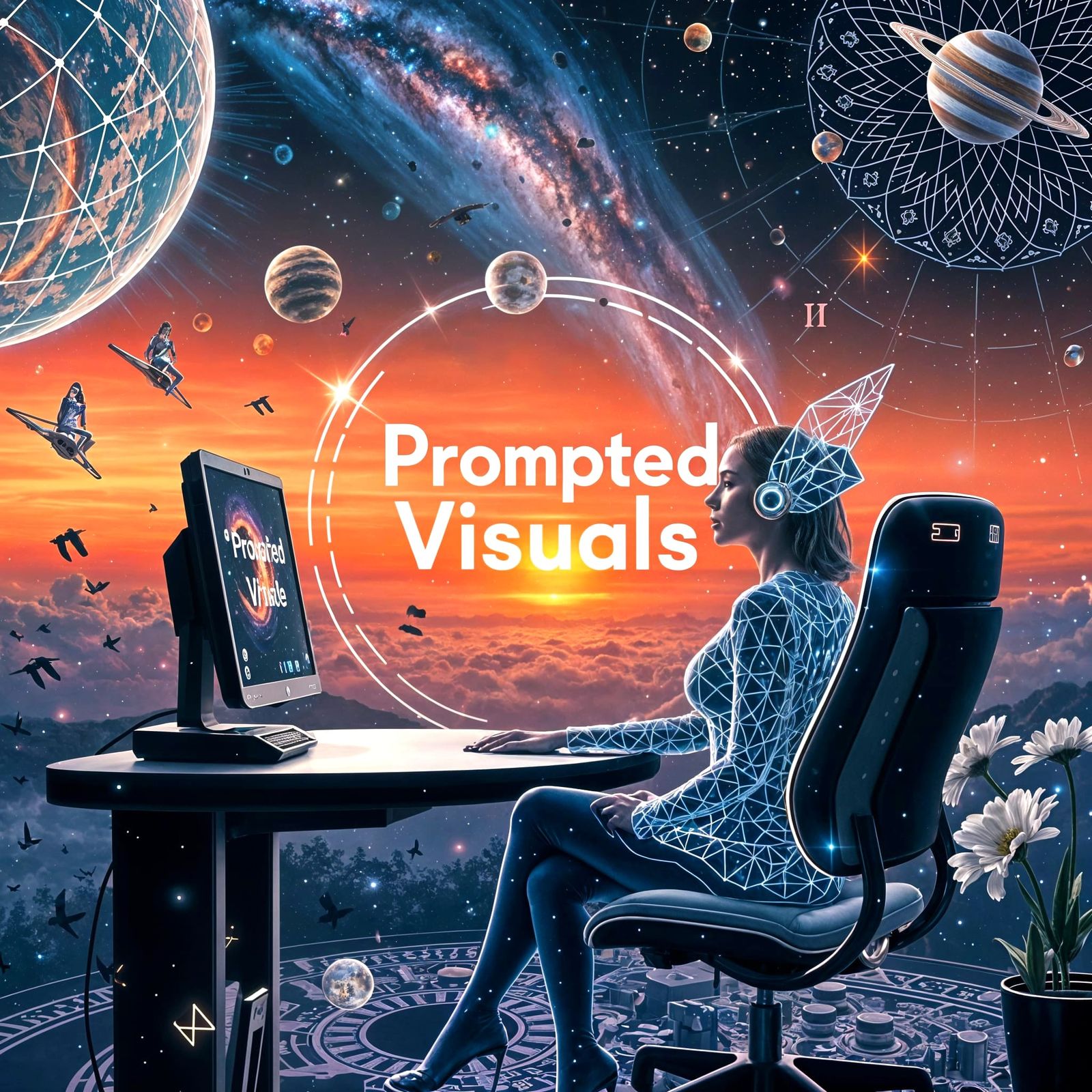 AI UNIVERSE - Glowing Cosmic Sage in Celestial Environment