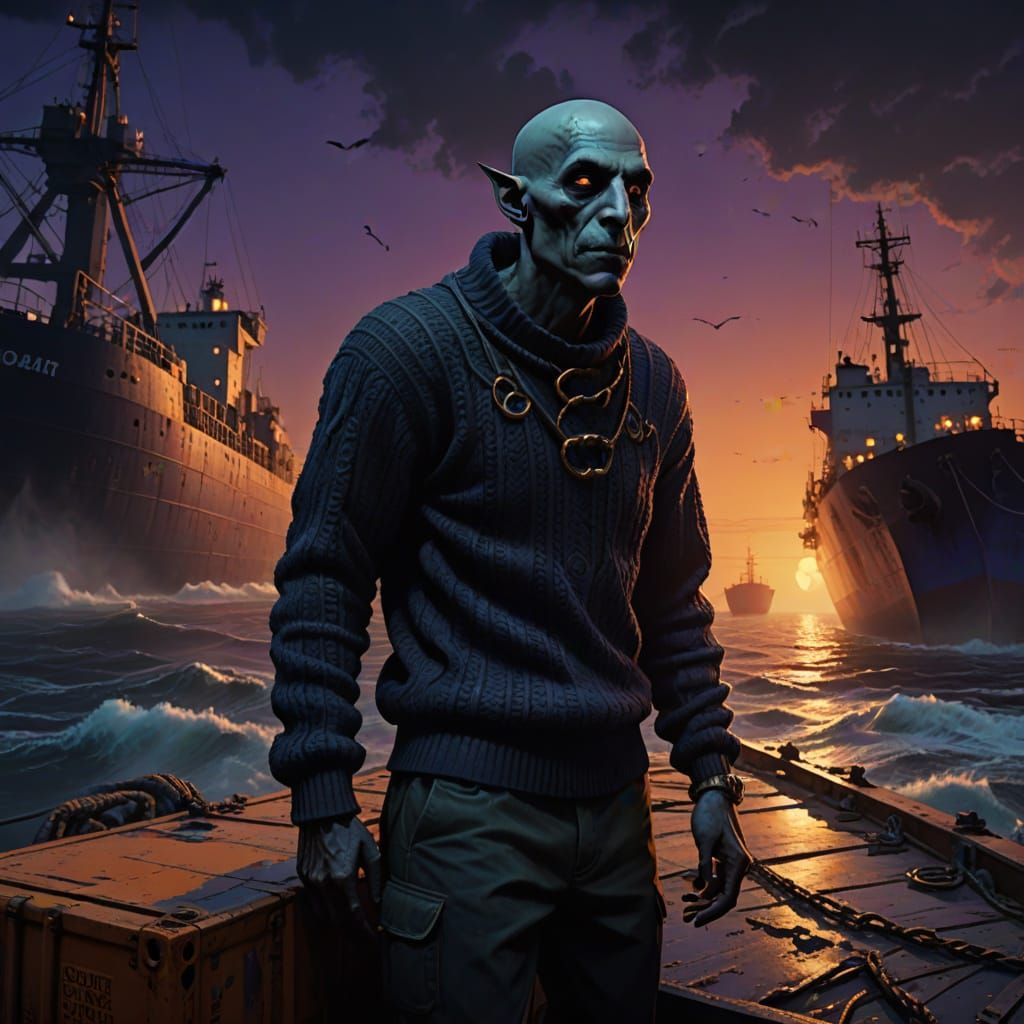 Midnight Vampire on the Container Ship: Dark Fanta... - AI Art