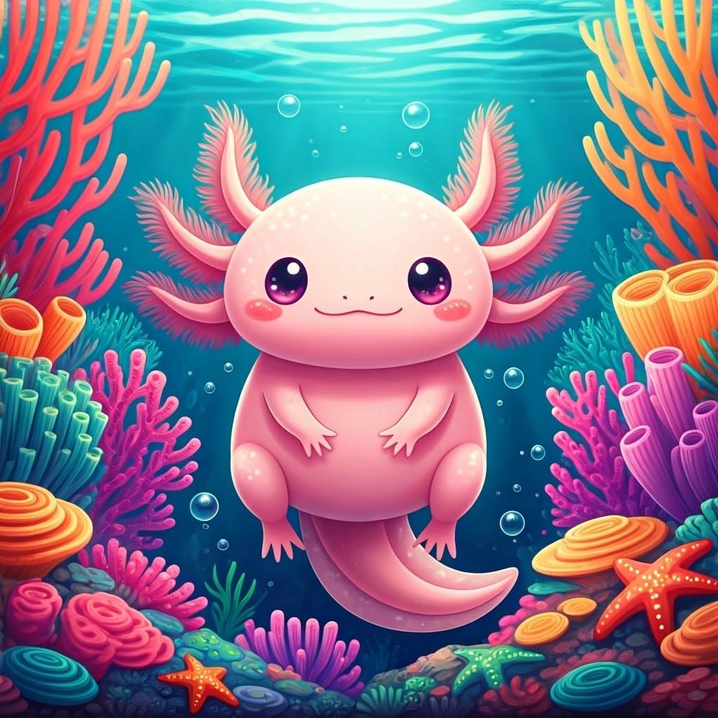 Cute chubby chibi axolotl - Charming Digital Chibi Axolotl i...