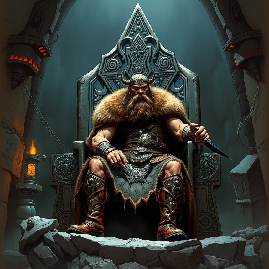 Barbarian warrior king, seated on his throne 6