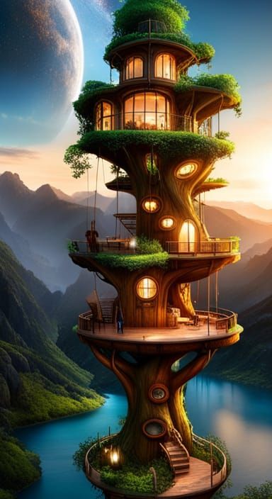 Epic elven treehouse 1 - AI Generated Artwork - NightCafe Creator