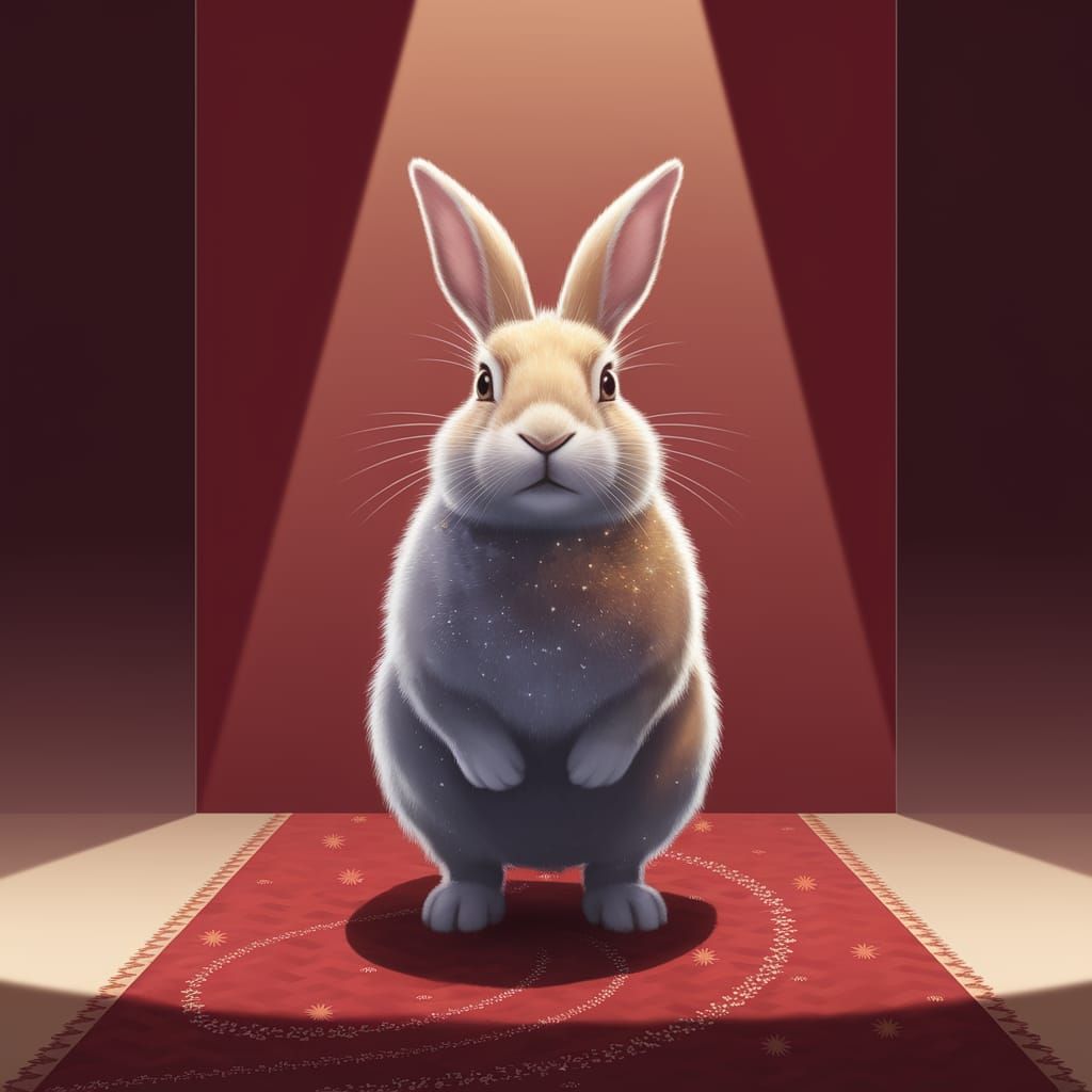 Regal Rabbit Strides Down Luxurious Red Carpet - AI Art