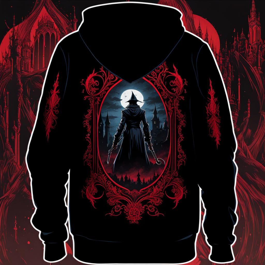 black y2k zip up hoodie with detailed Bloodborne print on the back - AI ...