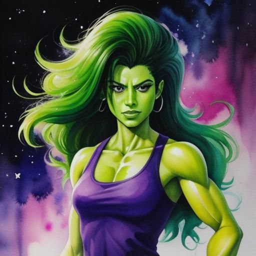 Watercolor She-Hulk #3 - AI Generated Artwork - NightCafe Creator