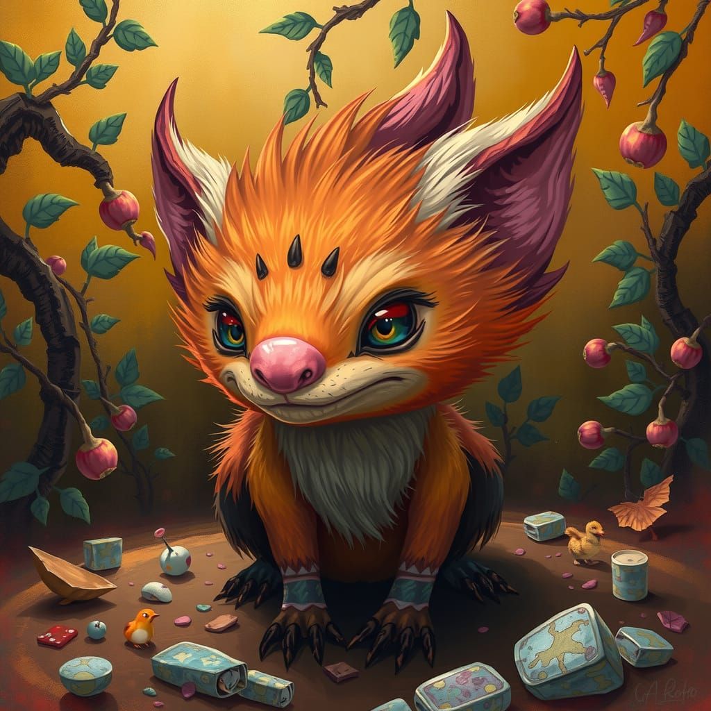 Copper Berry Monster Foo - Fantastical Copper Creature in Wh...