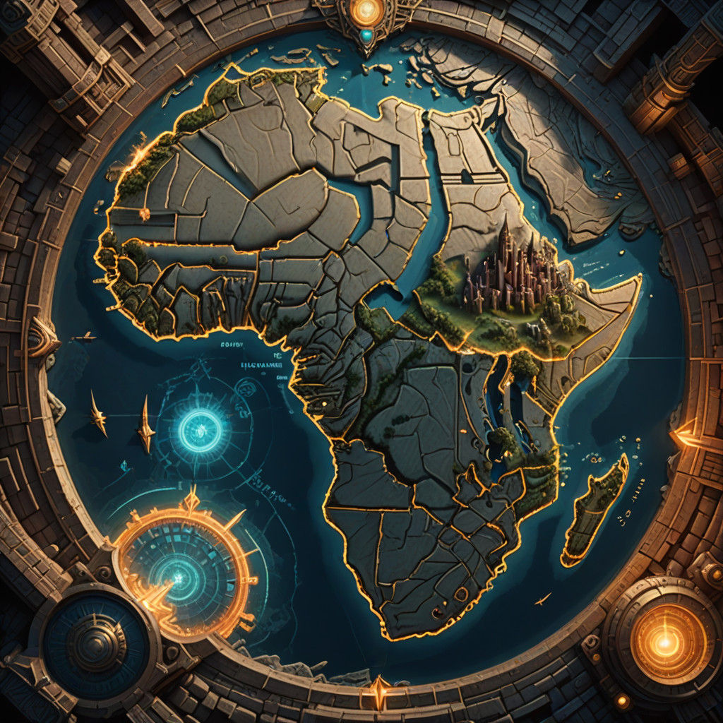 Ethereal Africa Map, Fantasy Cartography in Ancien... - AI Art