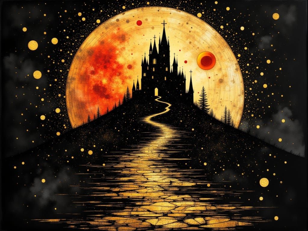 Blood moon eclipse in dark gothic style with golden highlights ...