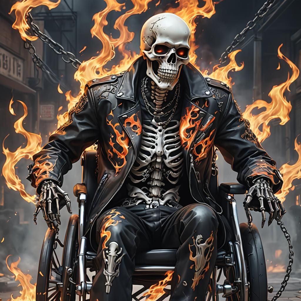ghost drive skeleton black leather jacket in flames sitting in ...