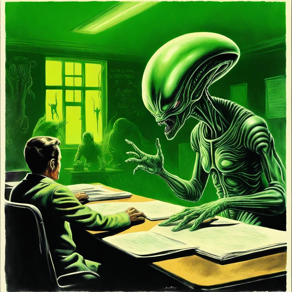 Aliens Ate The Principal, 1969 - AI Generated Artwork - NightCafe Creator