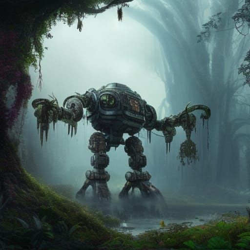 Massive old overgrown robot - AI Generated Artwork - NightCafe Creator