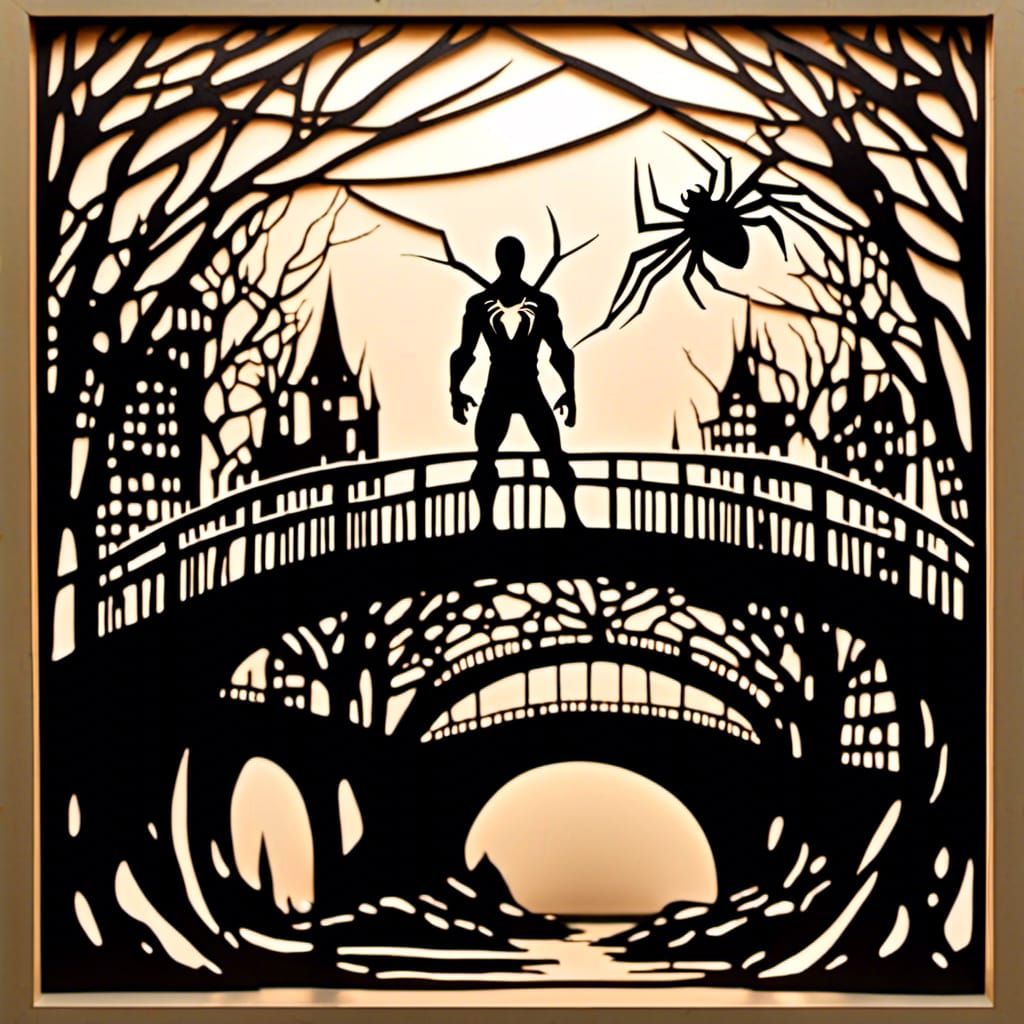 3D papercut shadow box of {Spiderman on the bridge} . layered ...
