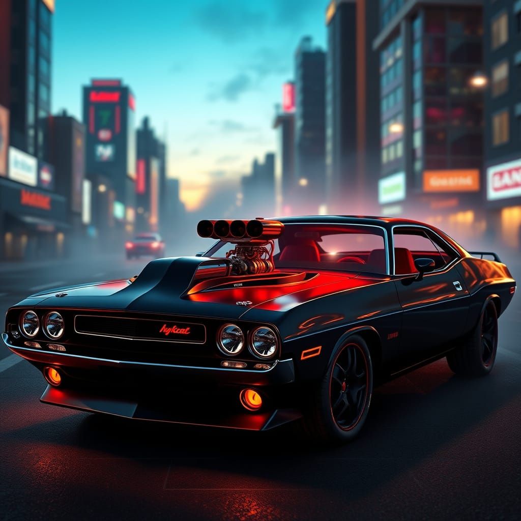 Futuristic Dodge Challenger Hellcat Muscle Car in ... - AI Art
