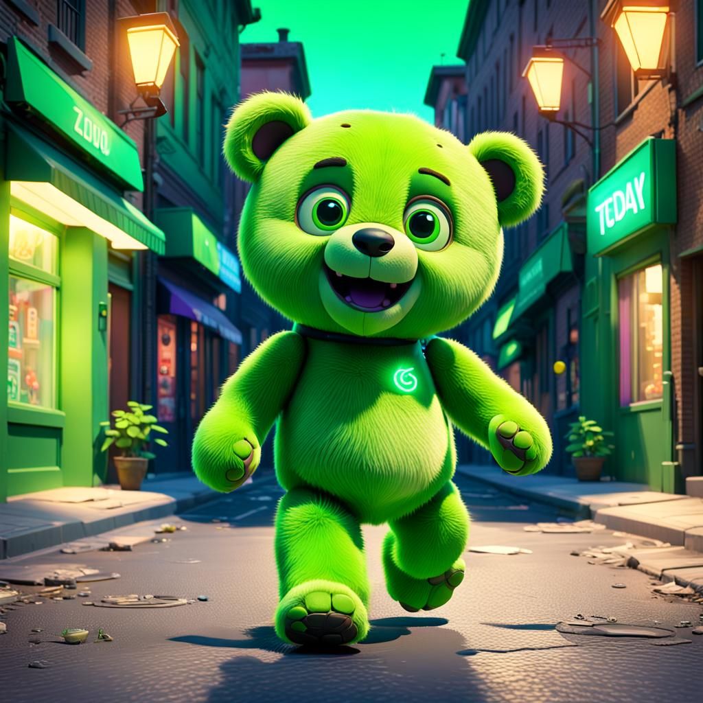 Neon Green Googly Eyed Teddy Bear - AI Generated Artwork - NightCafe ...