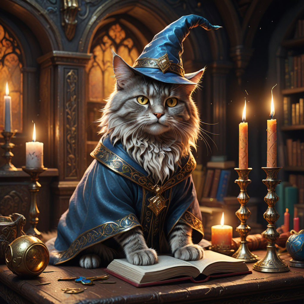 A Wizarding wizard at work! - Regal Wizard Cat Illuminated o...