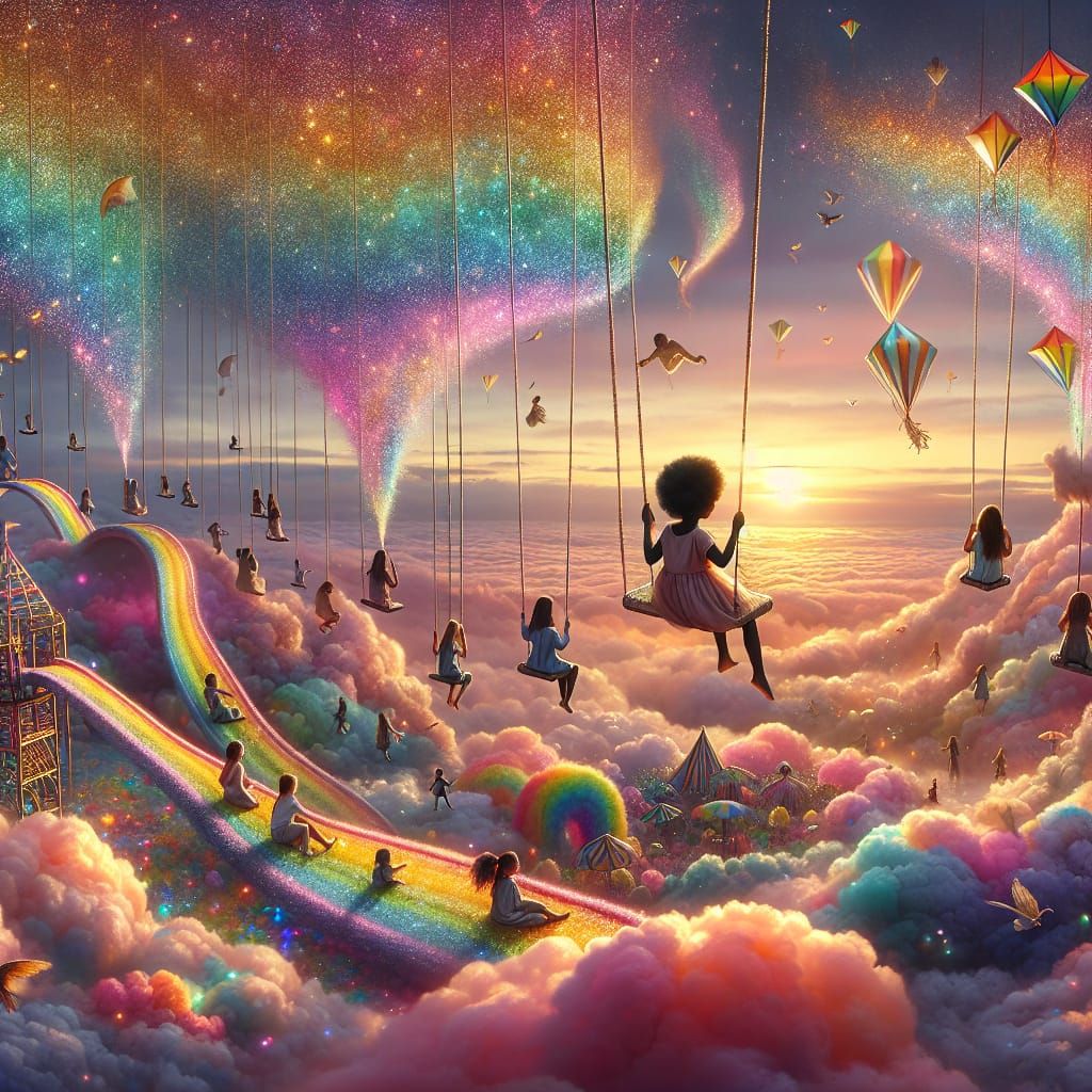 Playground - Dreamy Cloud Playground Scene in Whimsical Suns...