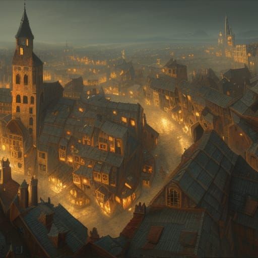 a bird's eye view of a medieval town - AI Generated Artwork - NightCafe ...
