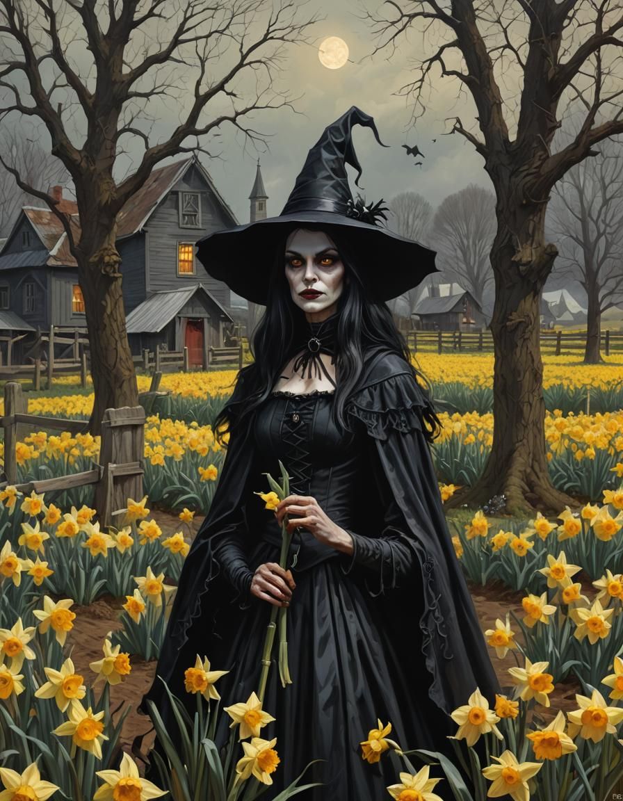 daffodil farm gothic lovely witch - AI Generated Artwork - NightCafe ...