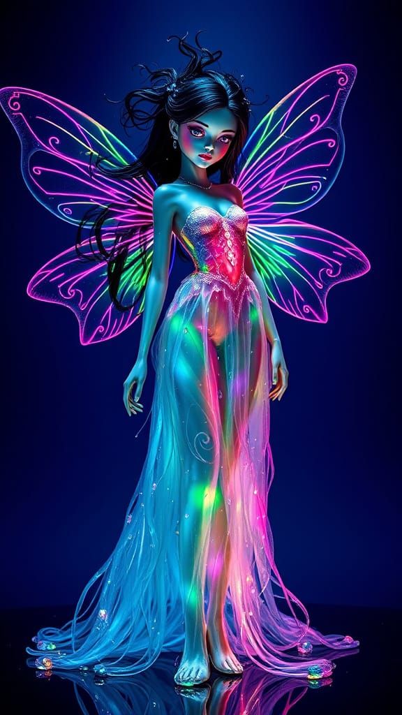 Porcelain doll fairy full body shot, HD, Award winning, Black and neon ...