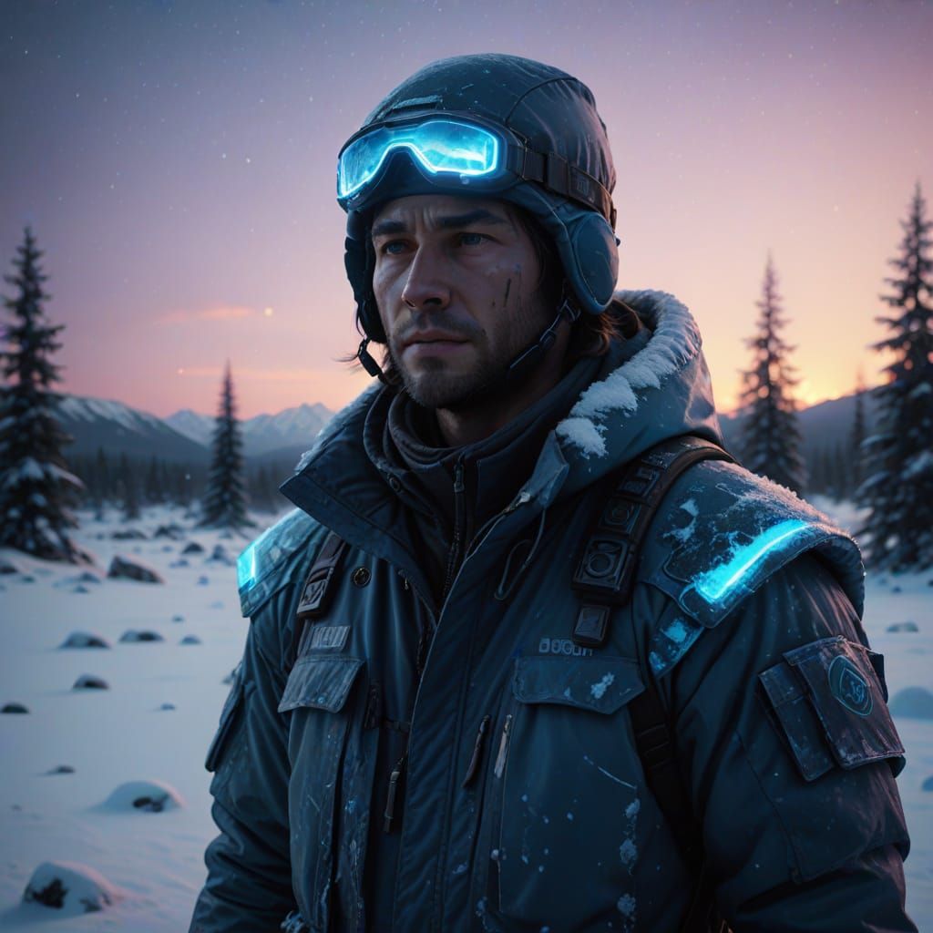 Bioluminescent Snow Nomad in Snowy Landscape - AI Art