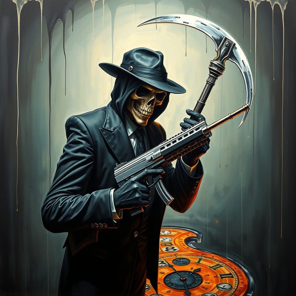 Gangster Grim Reaper in Surrealist Dreamscape - AI Art