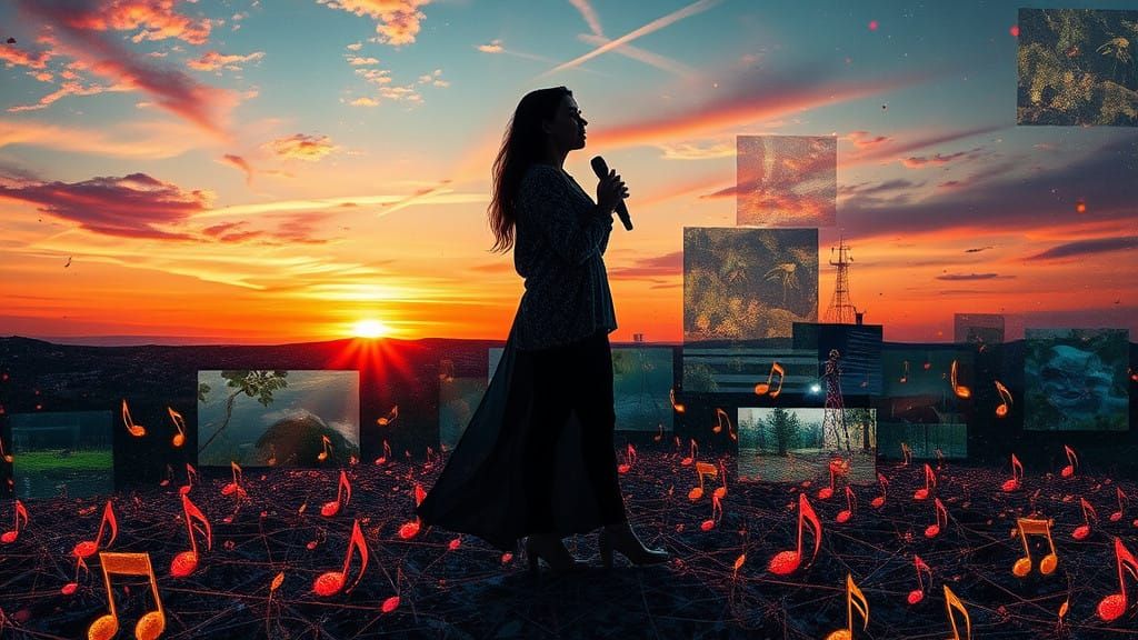 Surreal Digital Collage of a Singer in Harmony wit... - AI Art