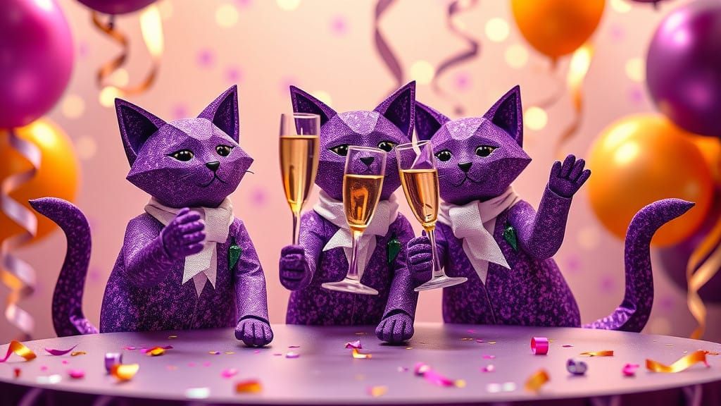 Dapper Paper Felines Celebrate New Year's Eve in W... - AI Art