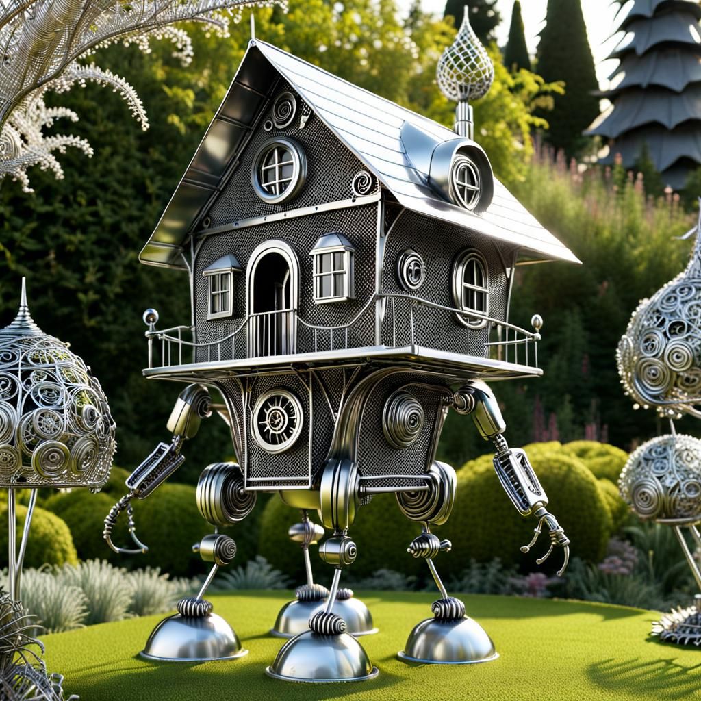 Robot metal house - AI Generated Artwork - NightCafe Creator